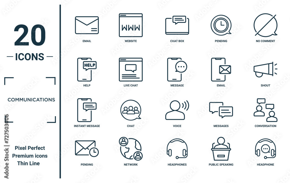 Vecteur Stock communications linear icon set. includes thin line email ...