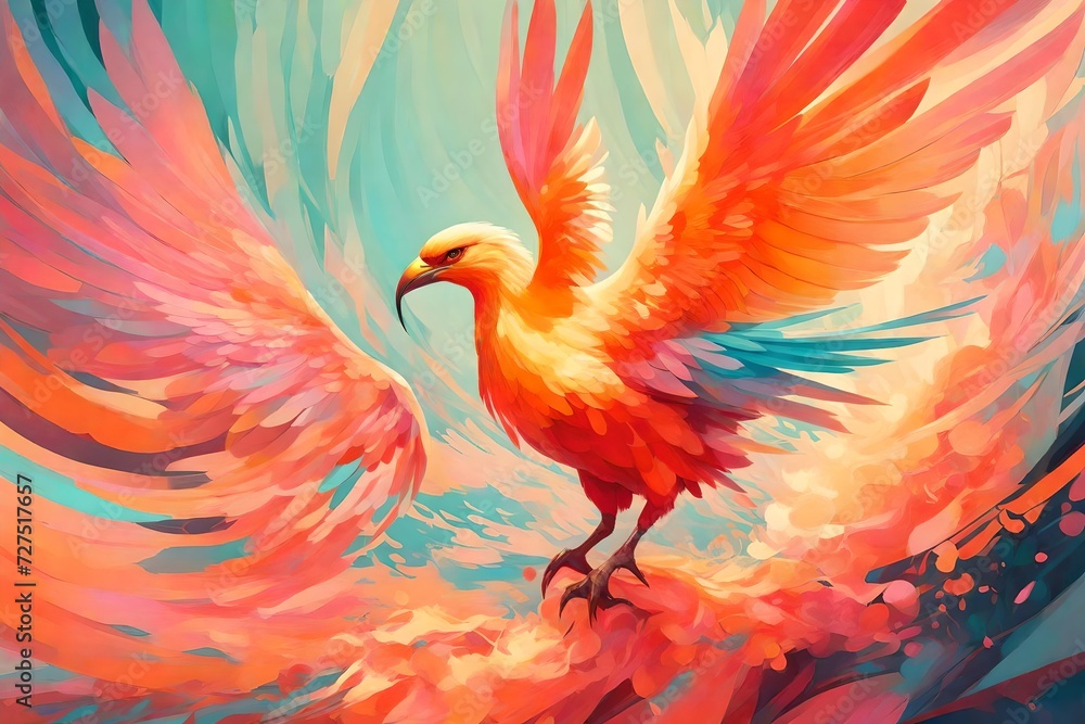 a painting of a bird flying in the sky, artwork of a phoenix ...