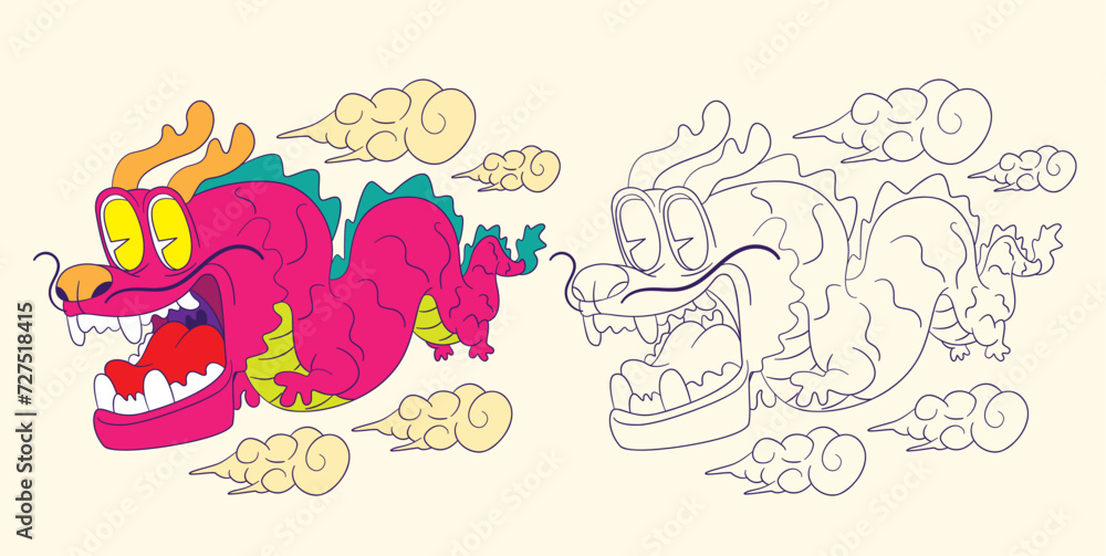 dragon doodle illustration for coloring page drawing book Stock Vector ...