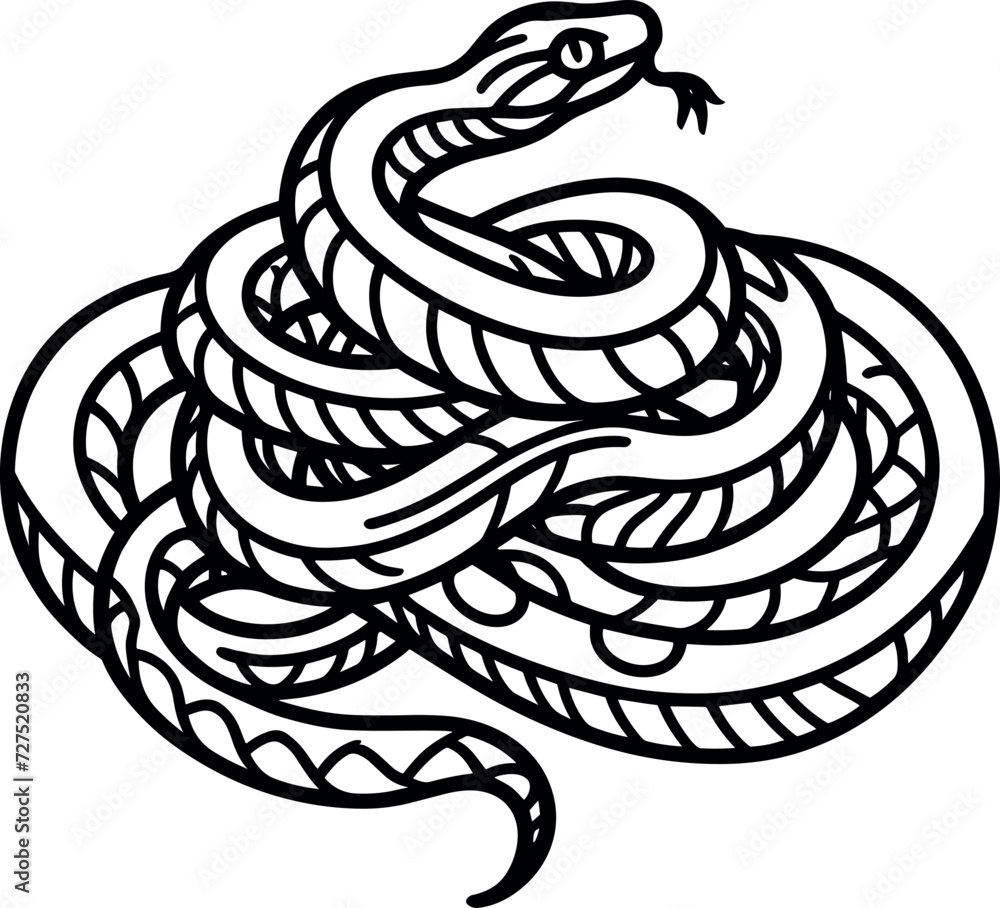 Cute outline snake vector illustration with foliage generated by Ai ...