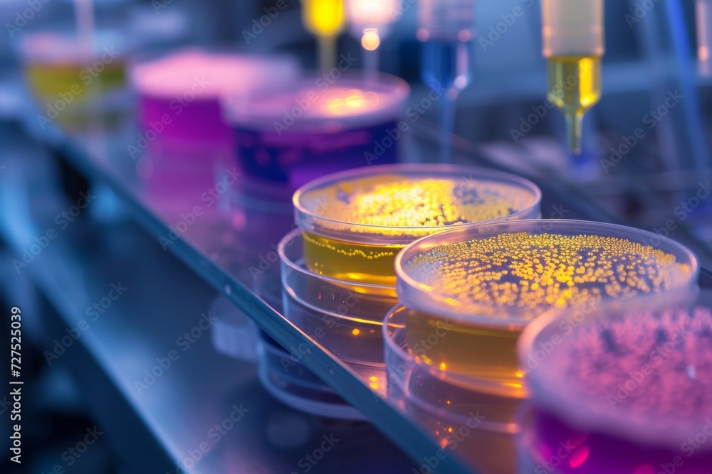 In the soft glow of the lab, colonies of bacteria flourish on agar ...