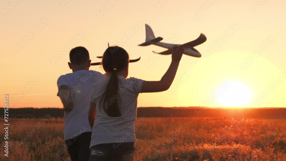 Vidéo Stock child airplane, children dream airplane pilot, child kid ...