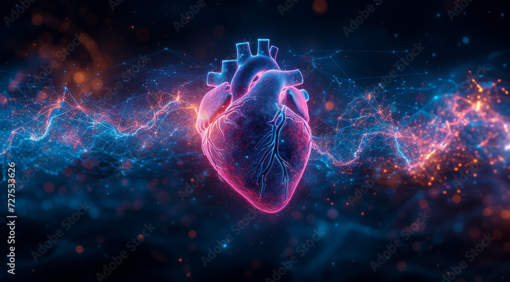 Futuristic digital representation of a human heart with glowing blue ...