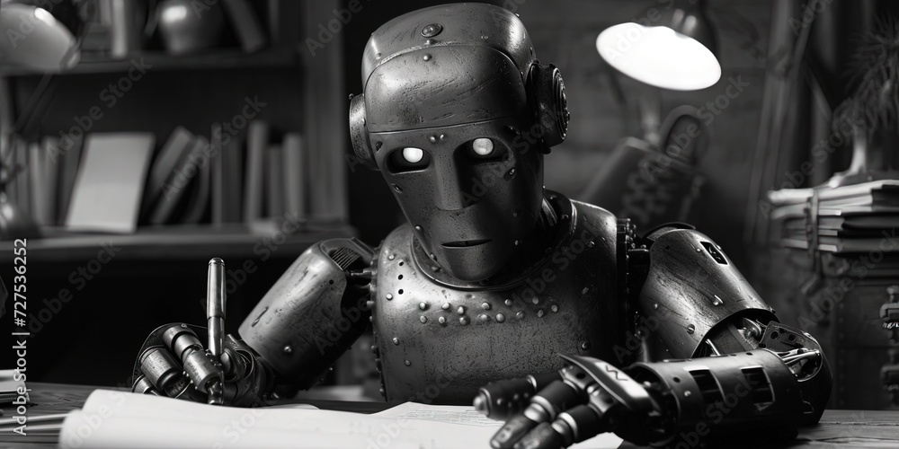 Robot author writing a book. Large language model concept for ...