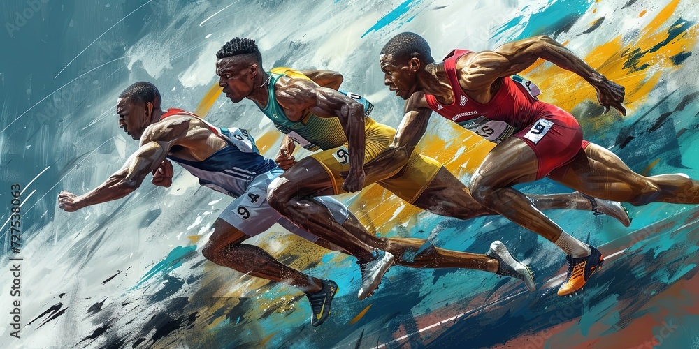 Olympic sprinters running the race to compete for first place Stock ...