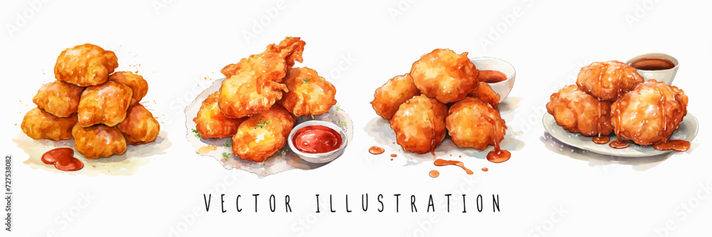 Vector watercolor realistic illustration of Crawfish Beignets isolated ...