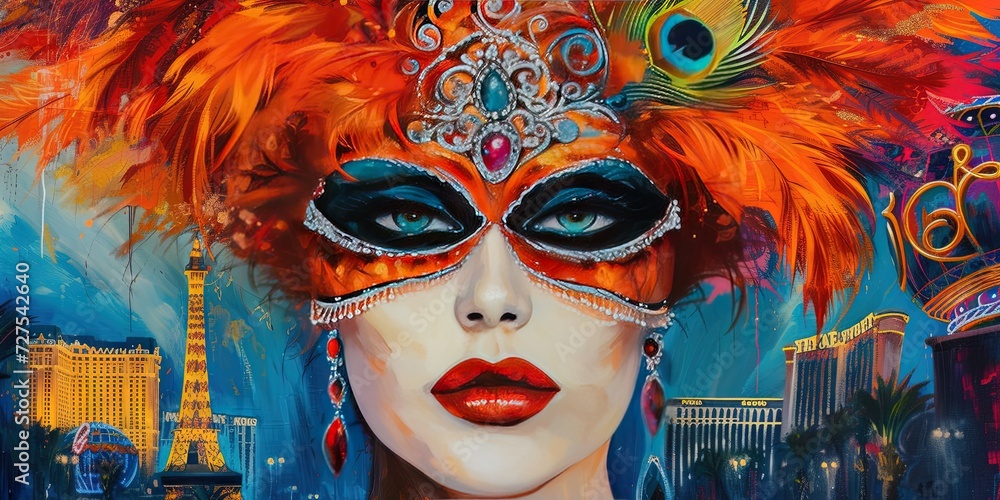 Las Vegas showgirl with full feathered outfit for garish performance ...