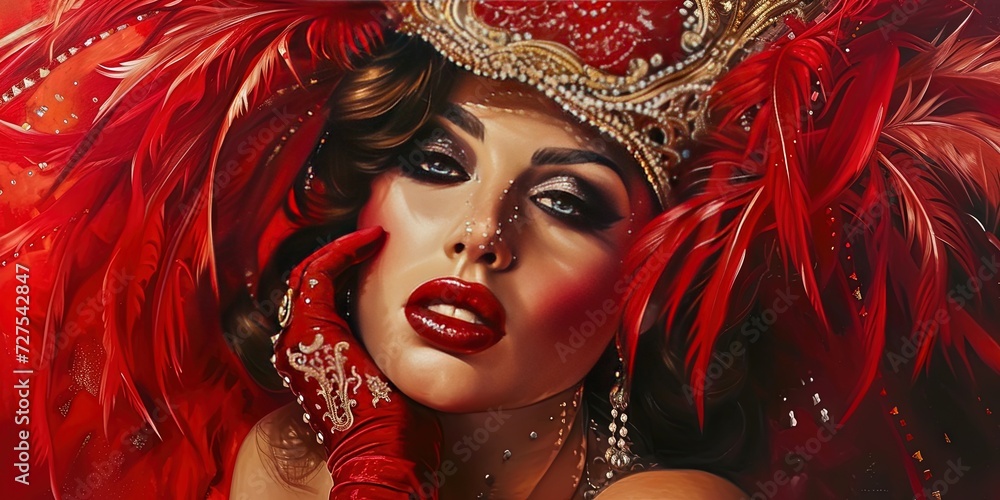 Las Vegas showgirl with full feathered outfit for garish performance ...