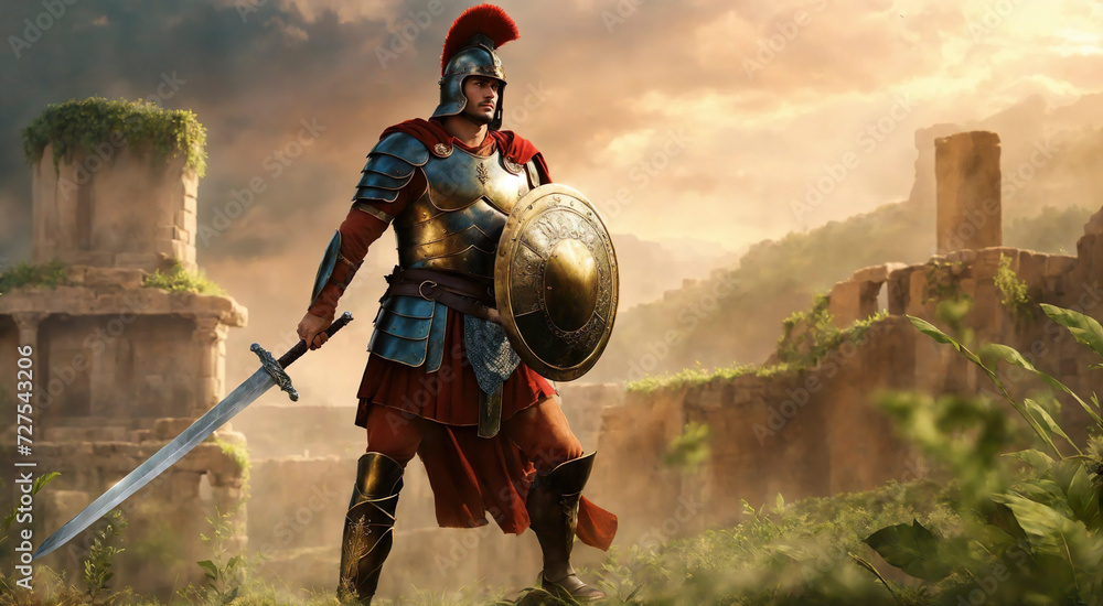 one full length Roman male legionary (legionaries) wear helmet with ...