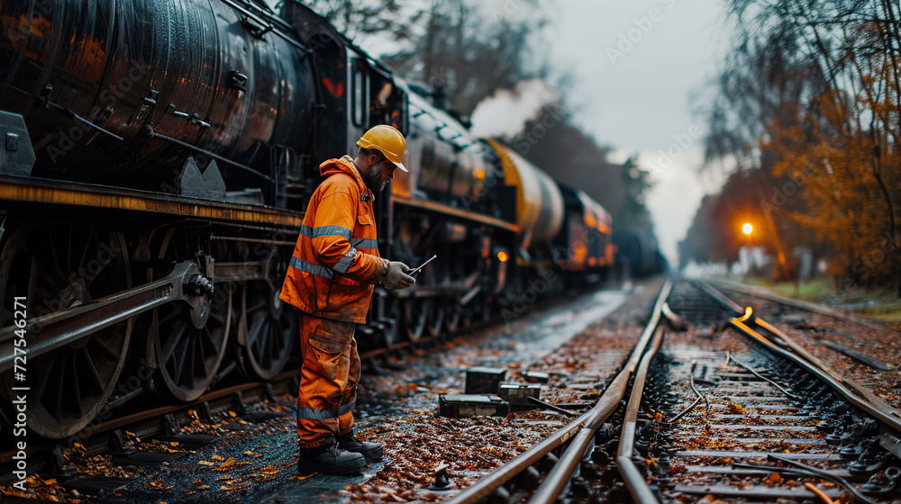 ngineer train is monitoring the construction process of tanker trains ...