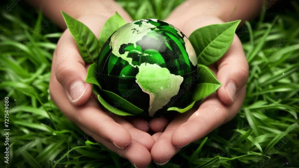 Crystal globe with sustainable development and ESG icon for environment ...