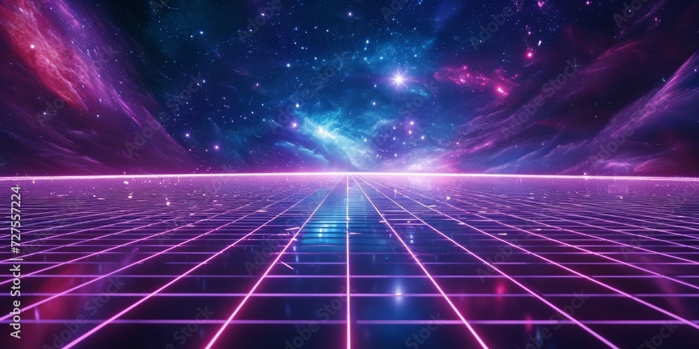 Futuristic background with a glowing grid in the outer space . backdrop ...
