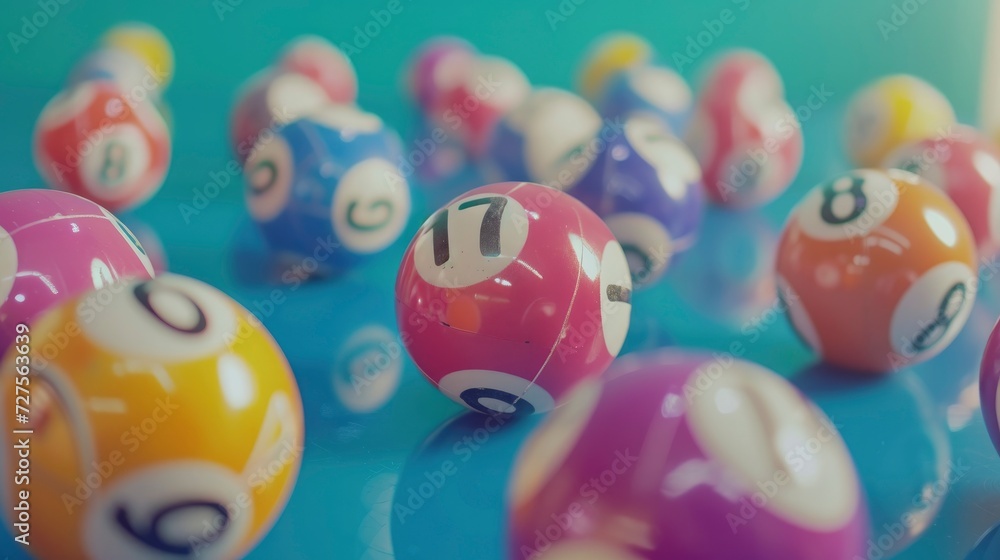 Lucky Number in Focus, Close-Up of Lottery Balls on a Blue Background ...