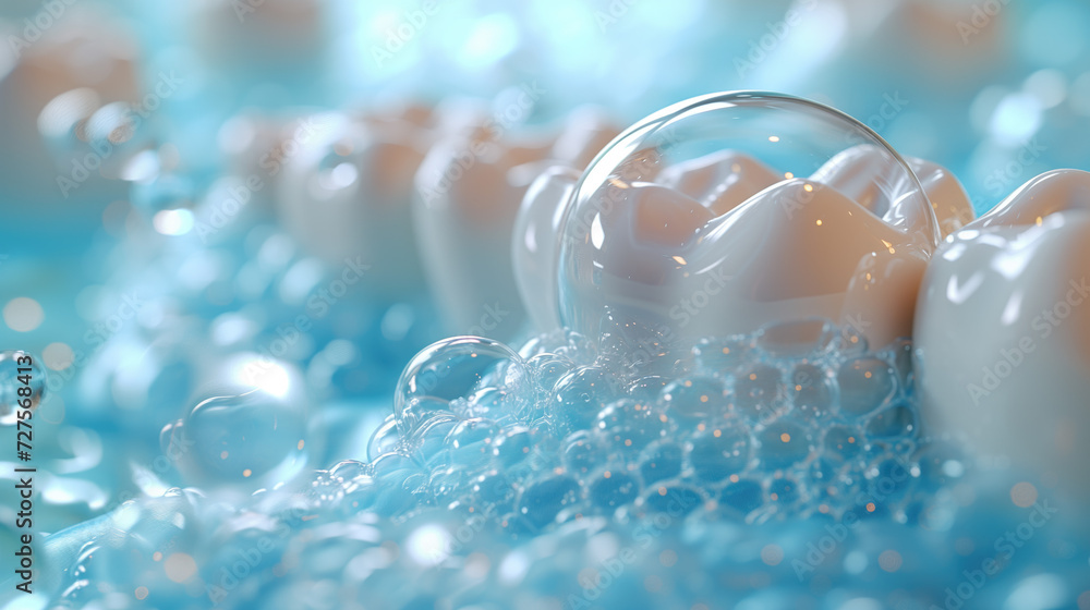 Bubble of toothpaste cleaning teeth and gums. Protect teeth, Fluorine ...