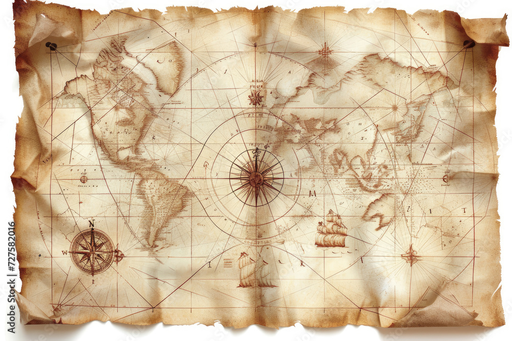 an old map of an ancient world, Vintage treasure map parchment, pirate ...