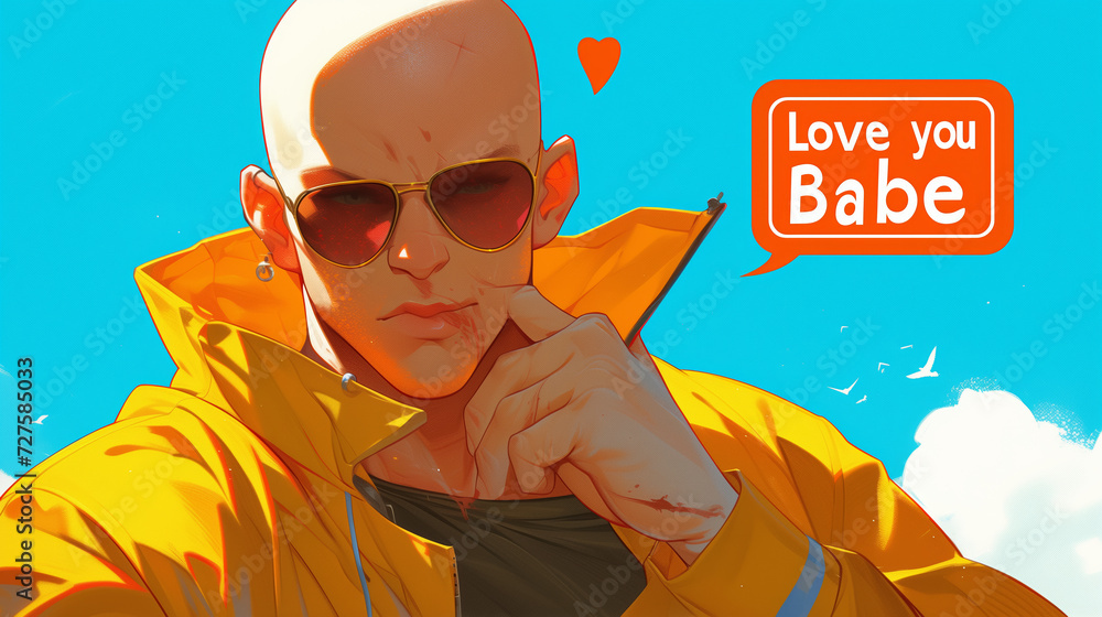 Bald, Love you Babe, bald guy, Anime, Valentine's Day, bald guy says ...