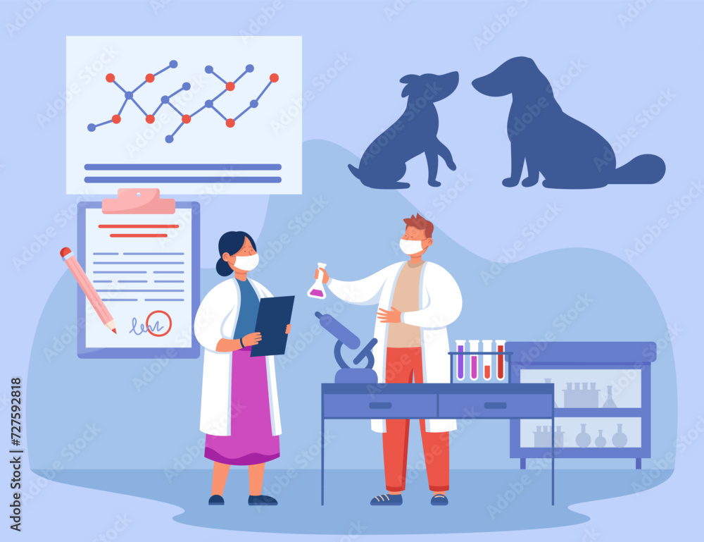 Scientists working in lab and breeding new species of animals. Vector ...