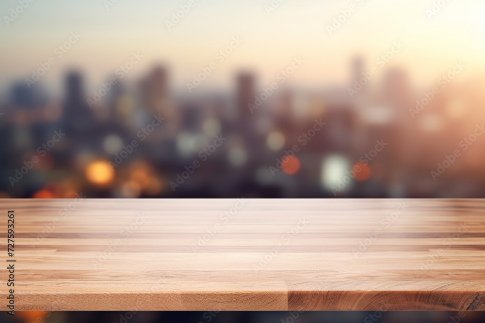 Wood table top on blur kitchen room background .For montage product ...