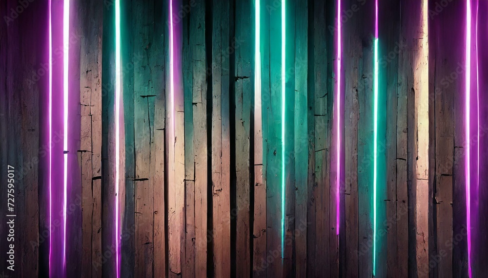 wooden background, Modern futuristic neon lights on old grunge brick ...