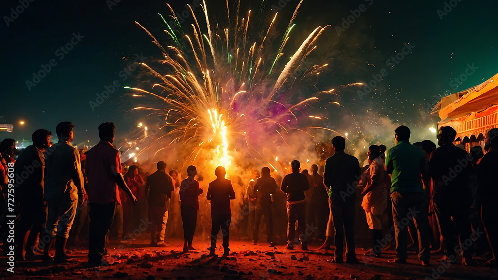 Diwali Fire Cracker explosions, Cracker Explosive splash red, yellow ...