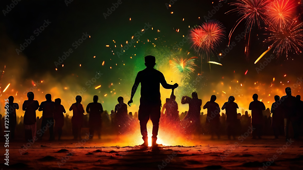 Diwali Fire Cracker explosions, Cracker Explosive splash red, yellow ...