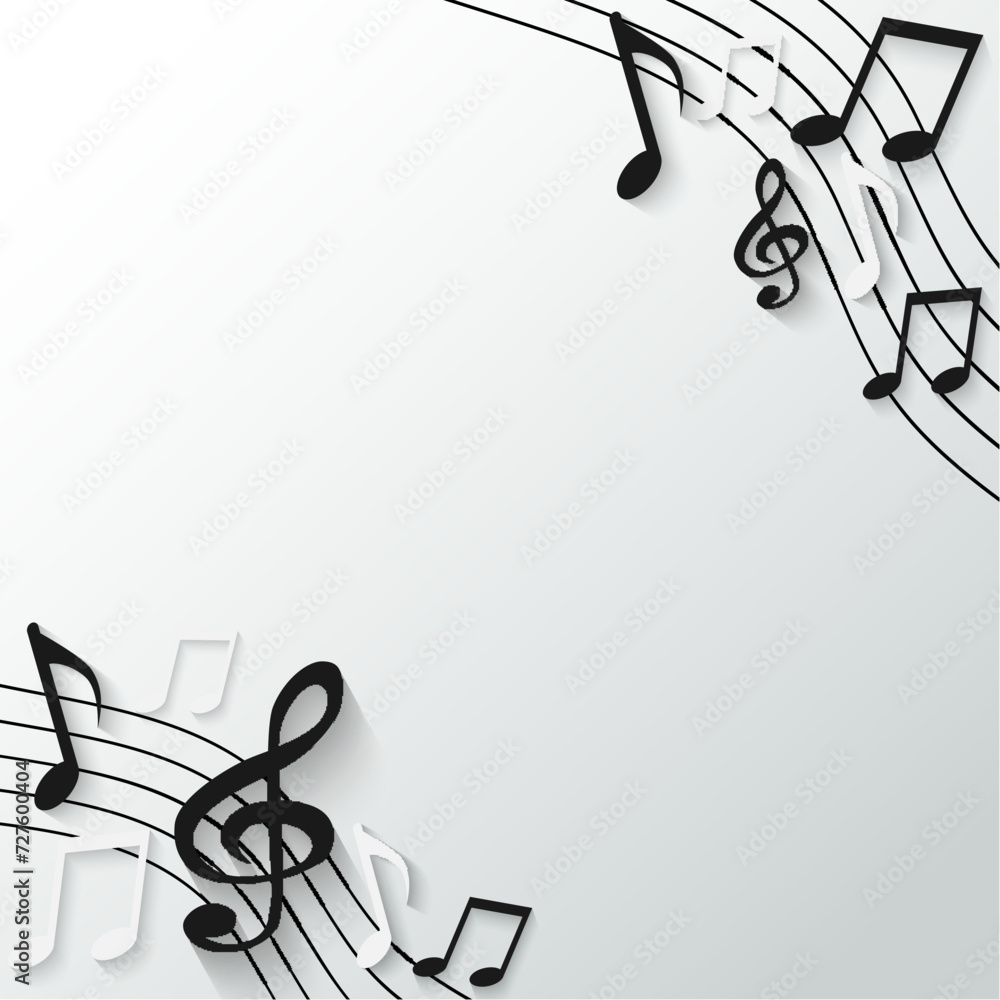 Music notes melody background. Black notes symbols on white background ...