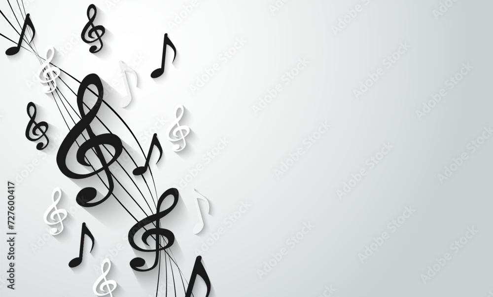 Music notes melody background. Black notes symbols on white background ...