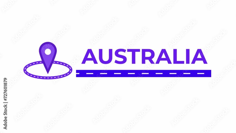 Australia name with location icon animation. Alpha matte with ...
