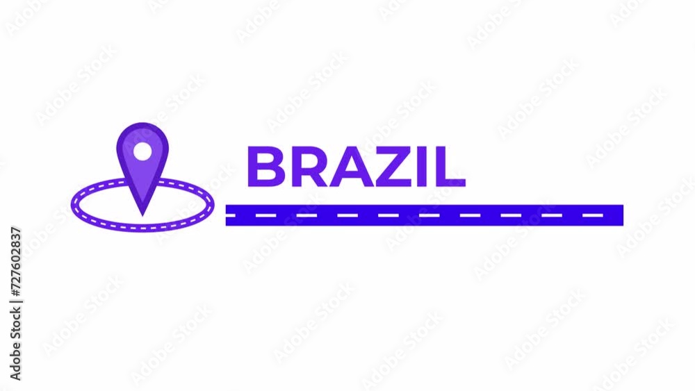 Brazil name with location icon animation. Alpha matte with transparent ...
