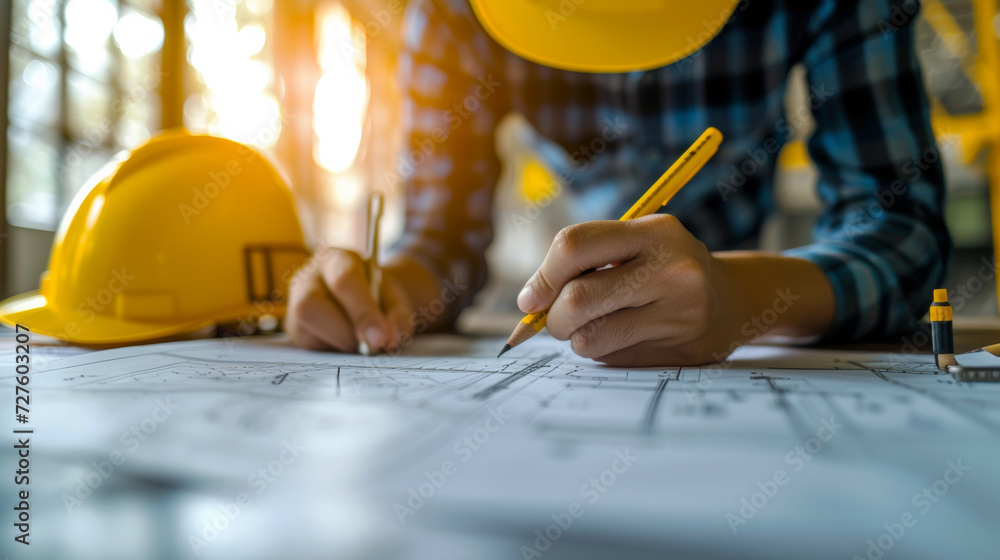 Construction Expert Reviewing Blueprints. Expert in construction ...