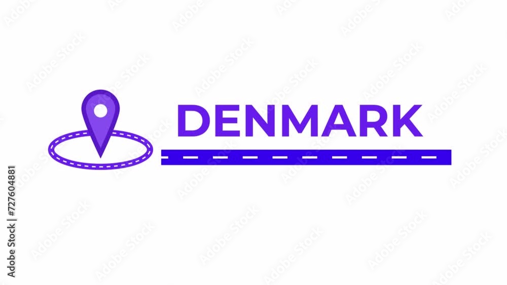 Denmark name with location icon animation. Alpha matte with transparent ...