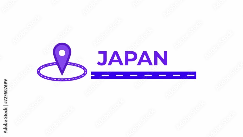 Japan name with location icon animation. Alpha matte with transparent ...
