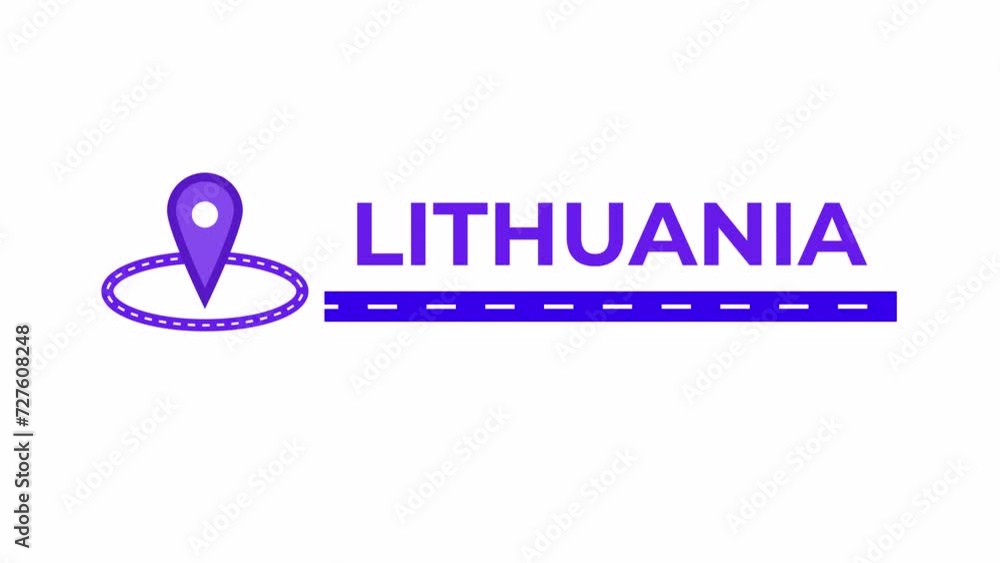 Lithuania name with location icon animation. Alpha matte with ...