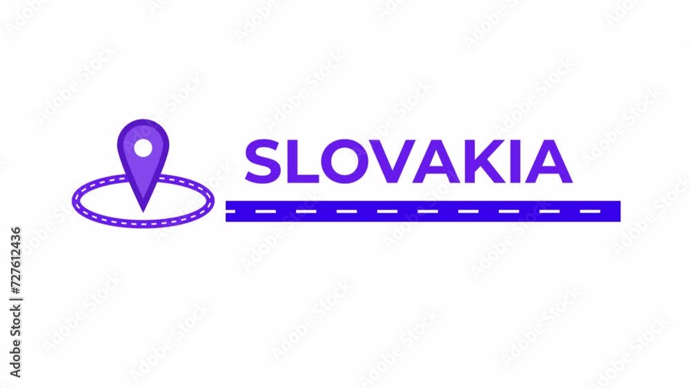 Slovakia name with location icon animation. Alpha matte with ...