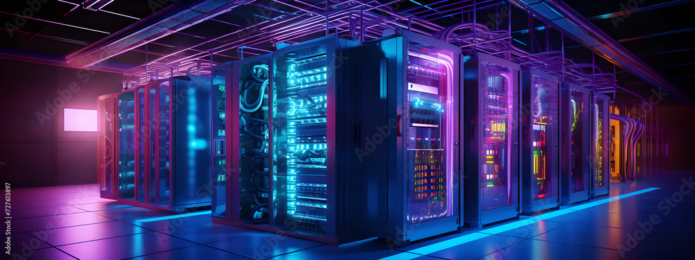 Inside Data Center, Colorful server room, big data processing, heart of ...