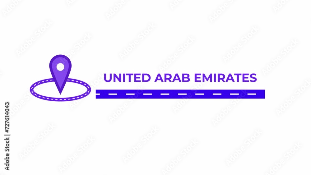 United Arab Emirates name with location icon animation. Alpha matte ...