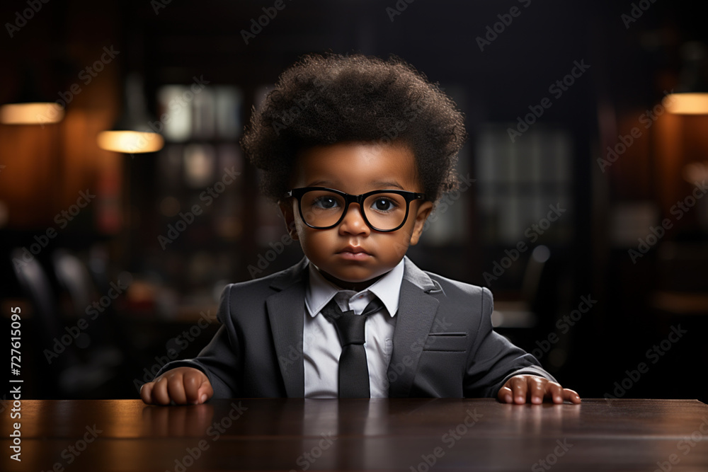 Little African-American boss working in office. Learning from young age ...