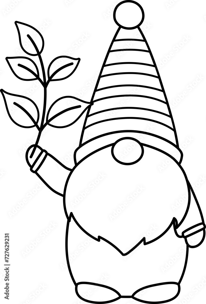spring garden gnome Outline vector. garden gnome coloring page vector. Stock Vector | Adobe Stock