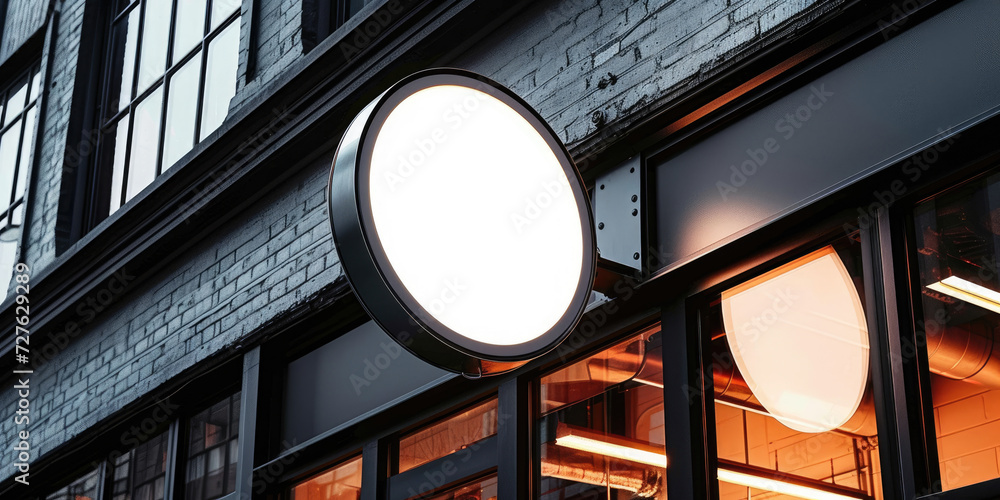 Mock up of a white blank empty circle for cafe, restaurant name and ...