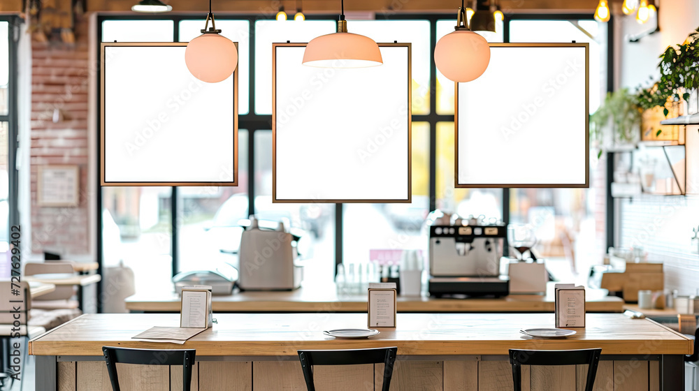 a restaurant with big screen banners,Mock up screen display Restaurant ...