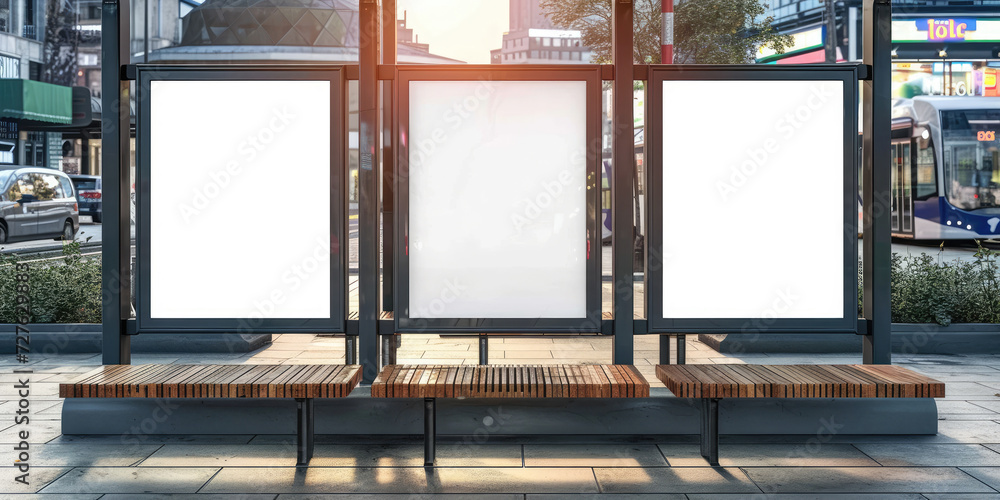empty blllboard advertising on a bus stop,for advertising mockups and ...