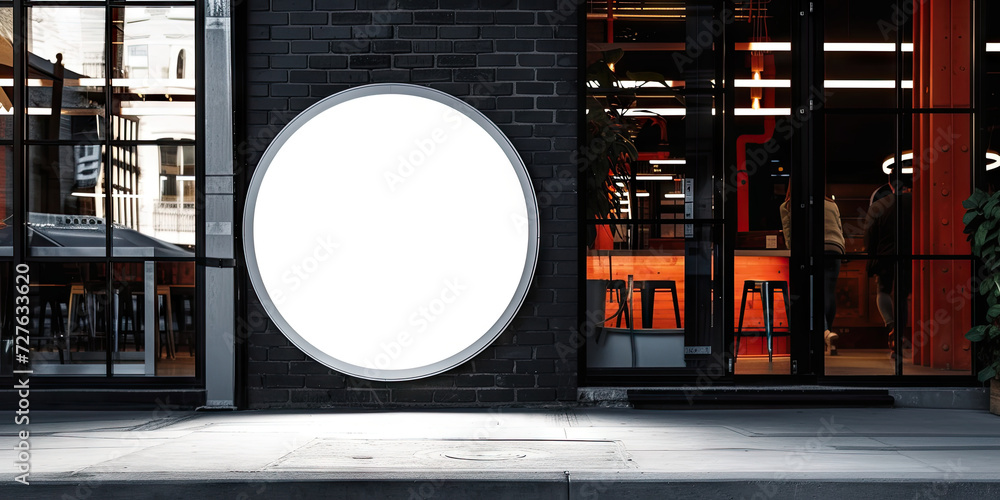 Mock up of a white blank empty circle for cafe, restaurant name and ...