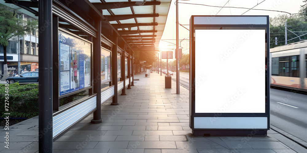 empty blllboard advertising on a bus stop,for advertising mockups and ...