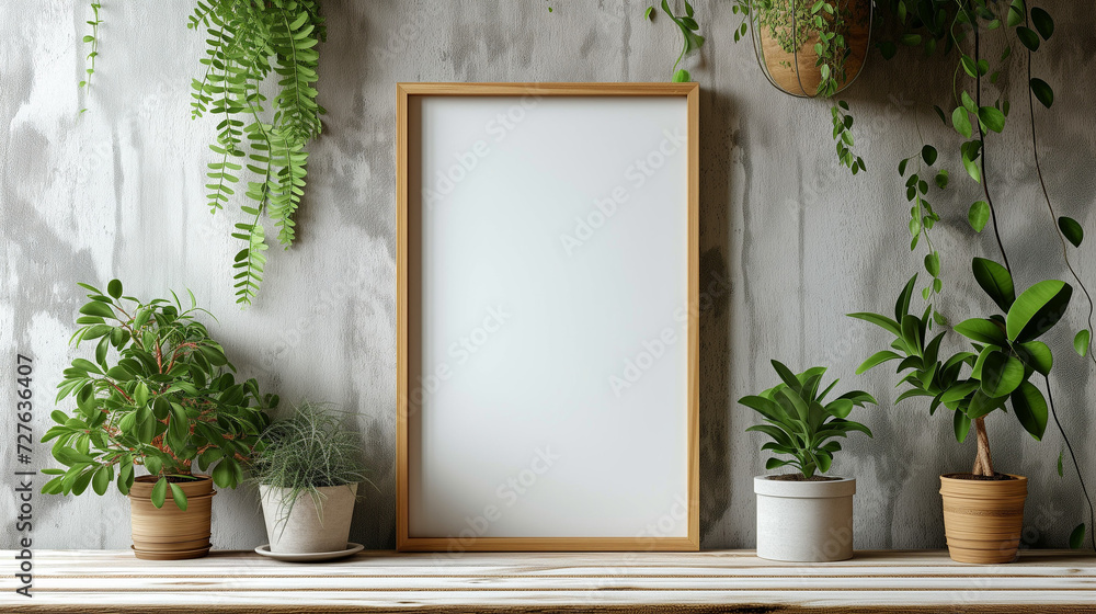 3d wooden frame hanging on the wall, in the style of photorealistic ...