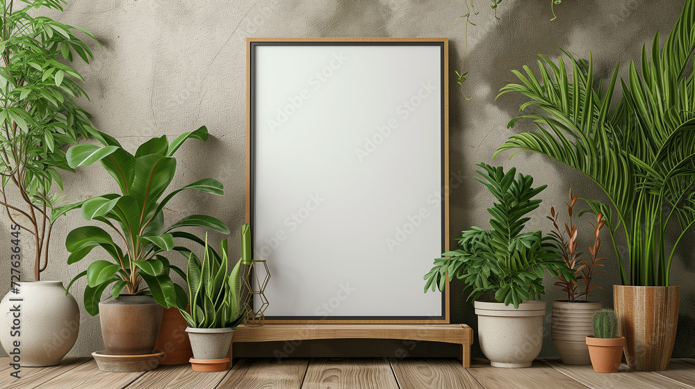 3d wooden frame hanging on the wall, in the style of photorealistic ...