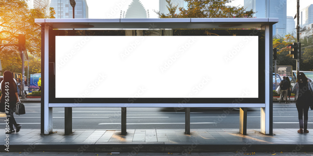 a large billboard with a blank white sheet, for advertising mockups and ...