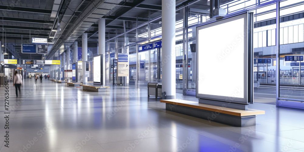 empty mockup Banner Media Large billboard in an airport, suitable for ...