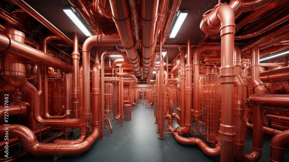 High-resolution image. impressive and detailed copper pipe system ...