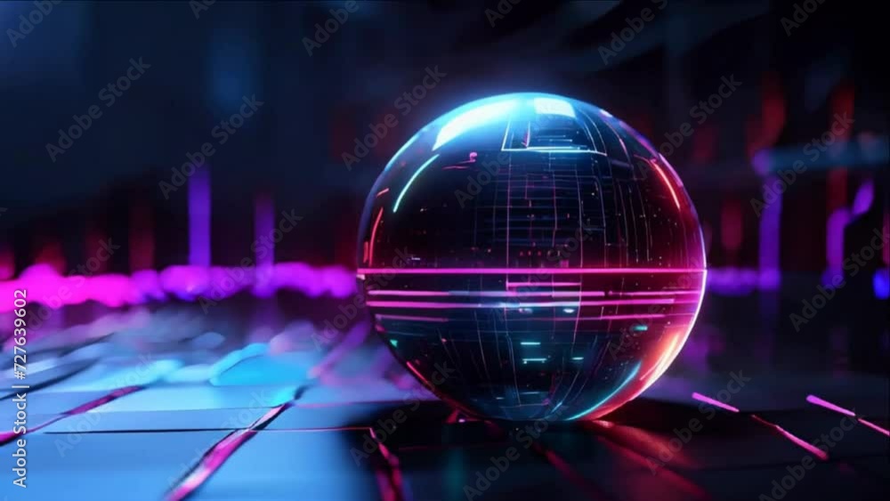 4k video animation of the Abstract concept of a sci-fi metallic sphere ...