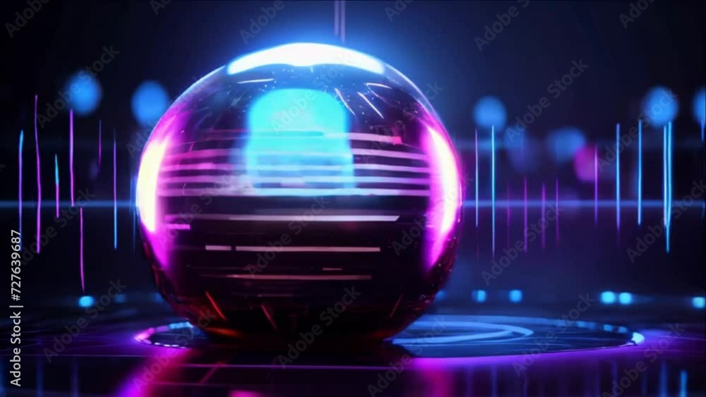 4k video animation of the Abstract concept of a sci-fi metallic sphere ...